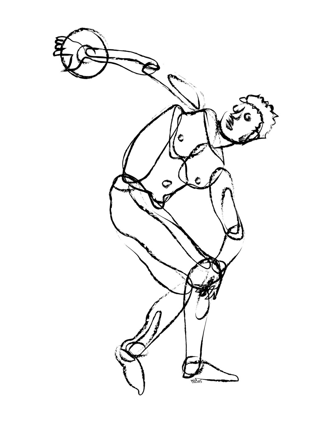 Sketch of the Discus Thrower. Line Art Printable. Wall Art - Etsy