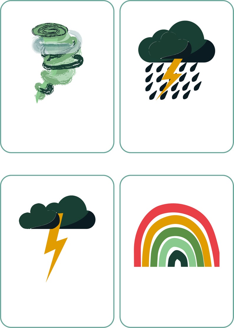 12 Weather Cards, Weather Flashcards, INSTANT DOWNLOAD, Toddler Weather ...