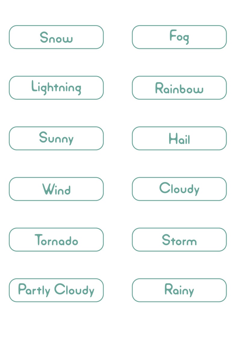 12 Weather Cards, Weather Flashcards, INSTANT DOWNLOAD, Toddler Weather ...