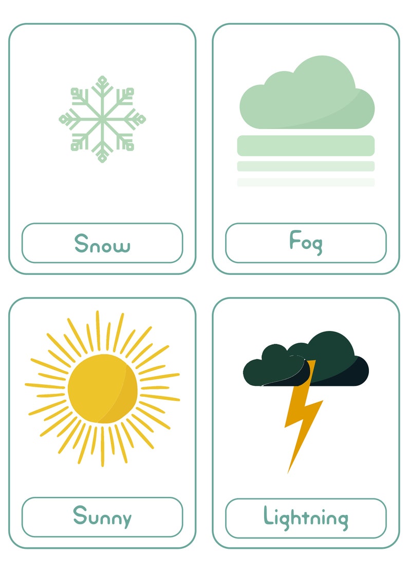 12 Weather Cards, Weather Flashcards, INSTANT DOWNLOAD, Toddler Weather ...