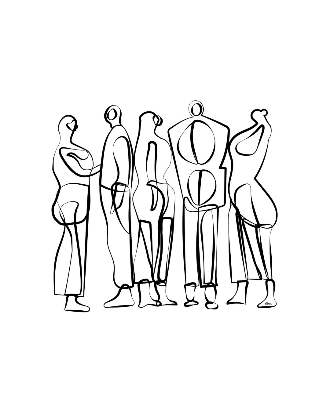Line Drawing of People Talking. Printable Wall Art. Minimal Black and ...
