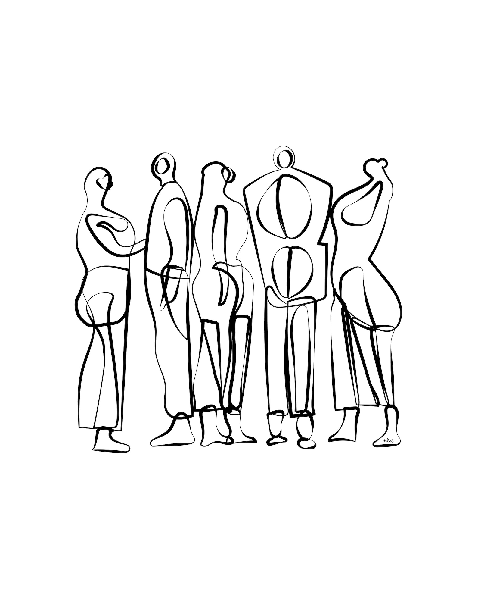 Line Drawing of People Talking. Printable Wall Art. Minimal Black and ...