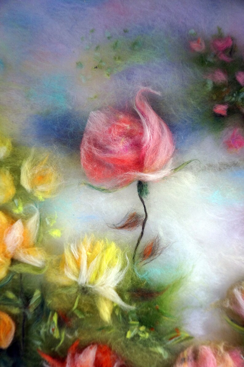Painting Wool Rose Wall Art Wool Painting Flowers Modern Wool - Etsy