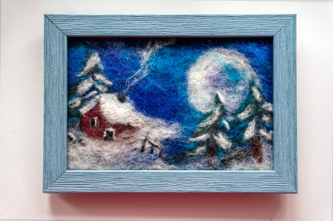 Winter Landscape Wool Painting: Handmade Felted Wall Art - Etsy