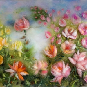 Painting Wool Rose Wall Art Wool Painting Flowers Modern Wool - Etsy