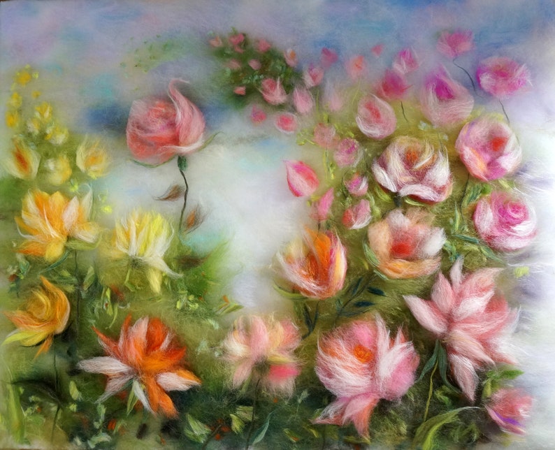 Painting Wool Rose Wall Art Wool Painting Flowers Modern Wool - Etsy