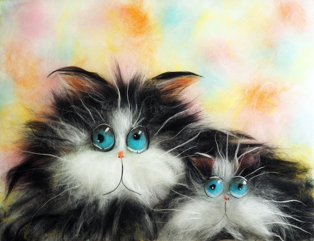 Wool Picture, Picture of Cats, Wool Painting, Felted Picture, Wall Art ...