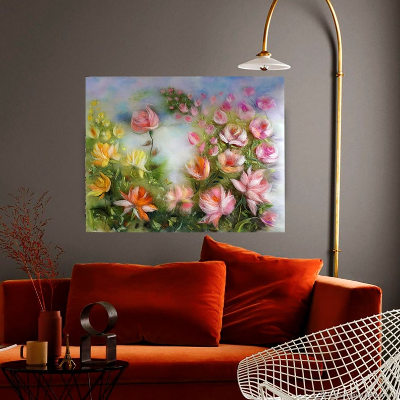 Painting Wool Rose Wall Art Wool Painting Flowers Modern Wool - Etsy