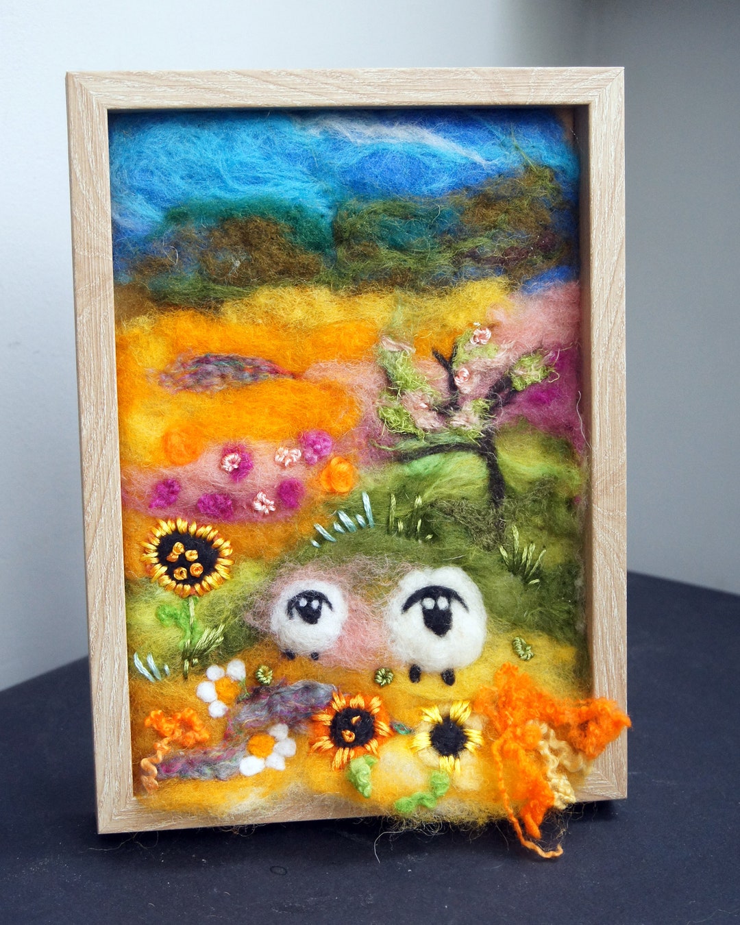 Sunflowers Felted Wool Painting: Needle Felted Landscape Art - Etsy