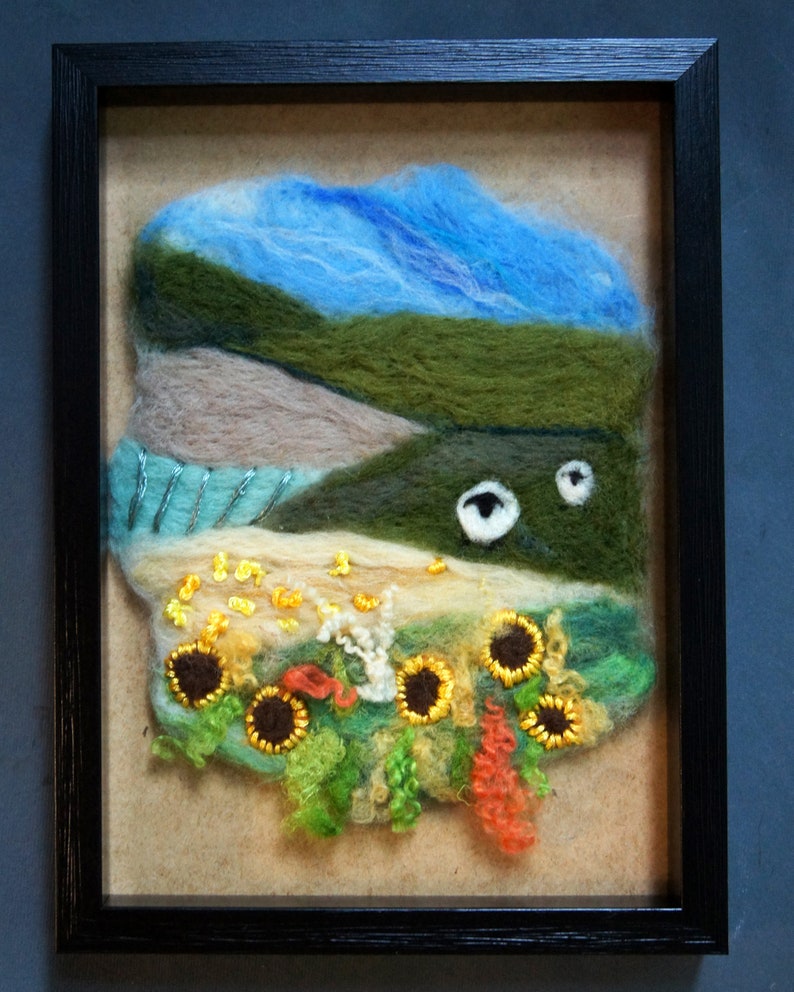 Sunflowers Felted Landscape Felt Painting Wool Painting 3D Wall Decor ...