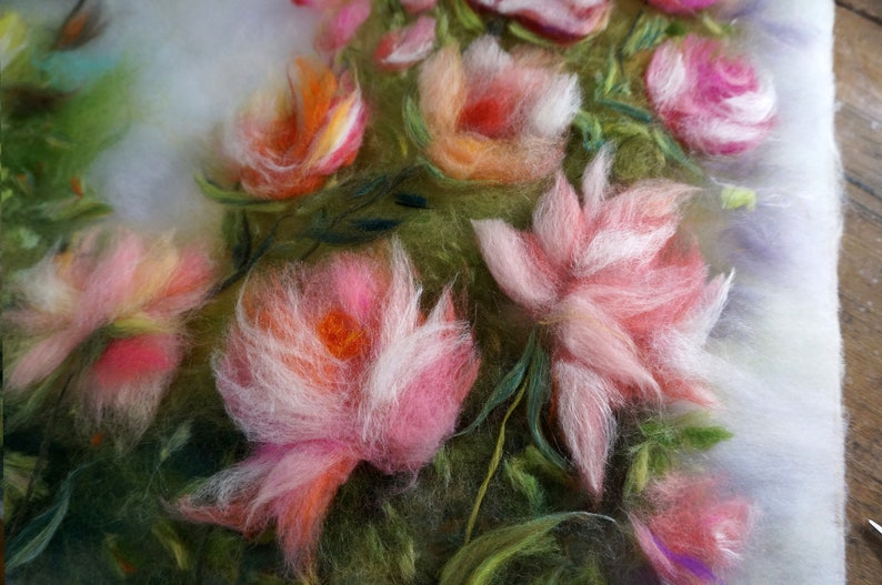 Painting Wool Rose Wall Art Wool Painting Flowers Modern Wool - Etsy