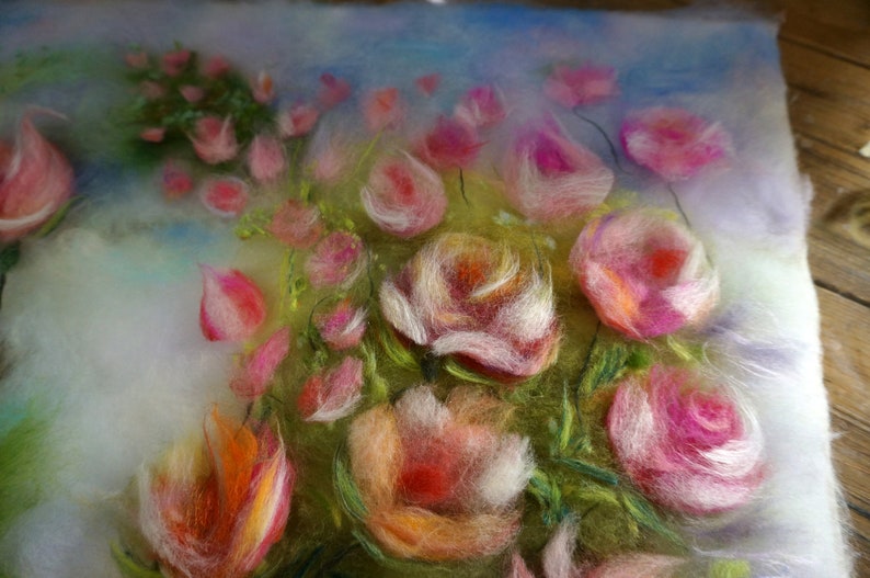 Painting Wool Rose Wall Art Wool Painting Flowers Modern Wool - Etsy