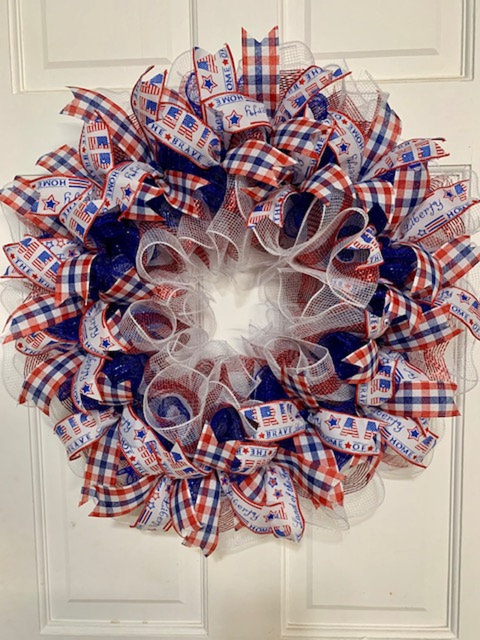 Deco Mesh Wreath Patriotic Wreath Memorial Day Red White Blue - Etsy