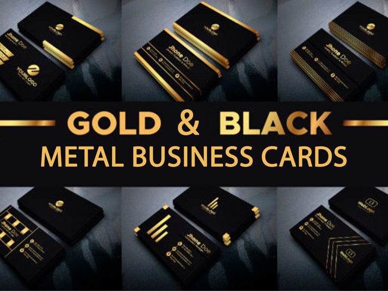 Black & Gold Metal Business Cards Personalised Logo and QR - Etsy