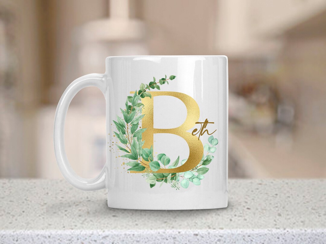 Personalised Mug, Golden Initial Name Cup Gift for Friends, Coffee Mug ...
