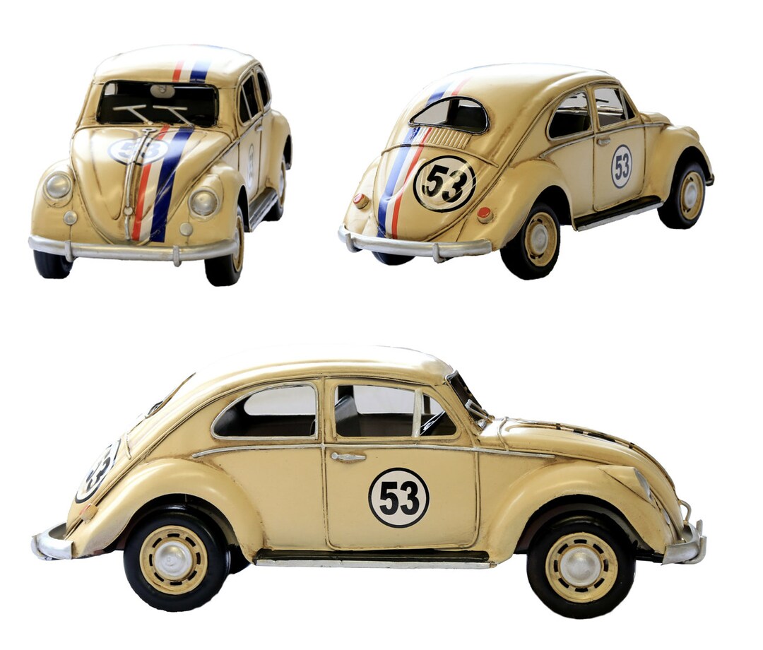 Hand Painted 1934 Cream Tin Plate Model Herbie VW Beetle Rally Car With ...