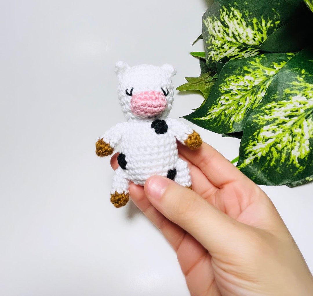 Mini Small Cow Calf Bull Crochet Plushie Gift White Brown Small Cute ...