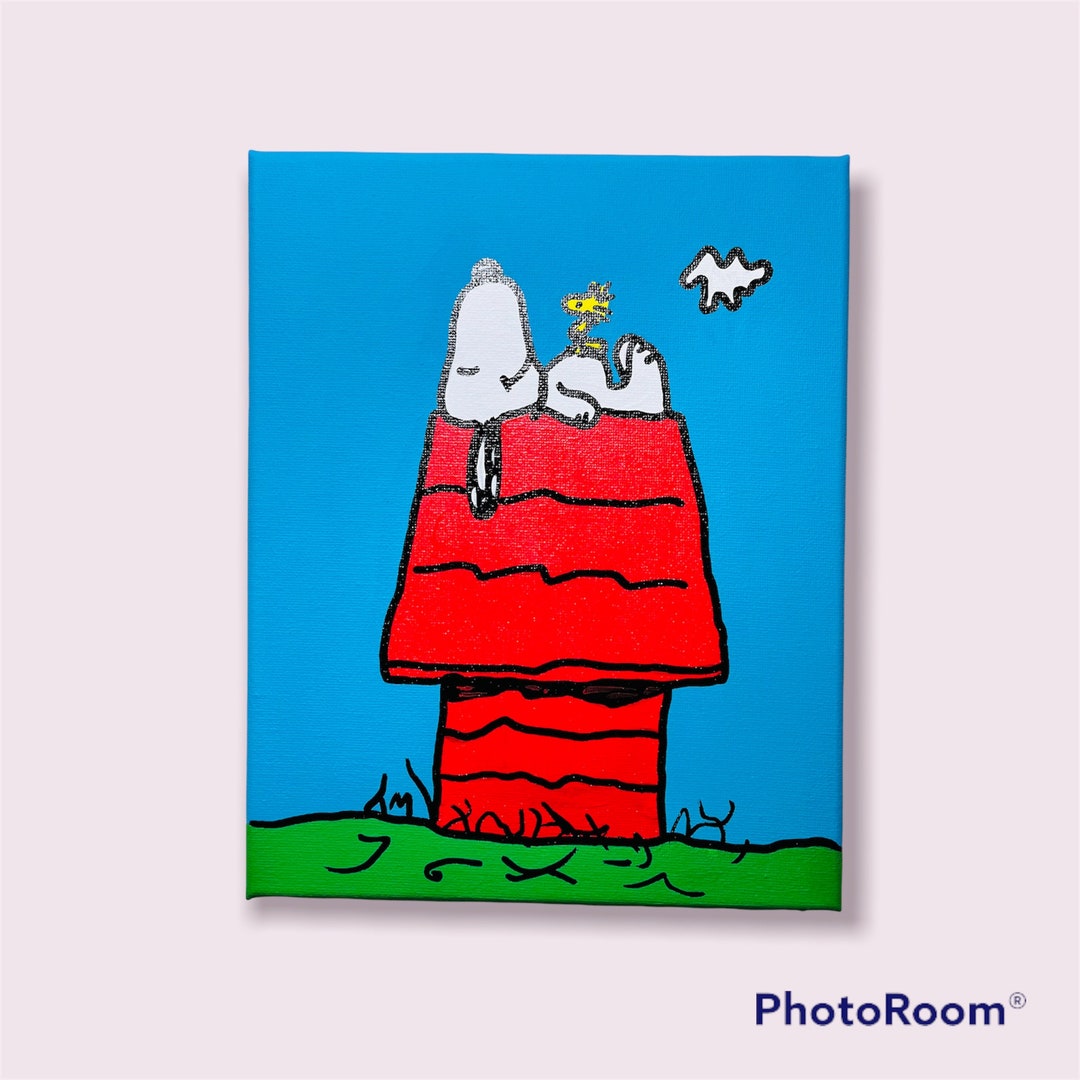 Snoopy and Woodstock Laying on His House Acrylic Painting 8x10 ...
