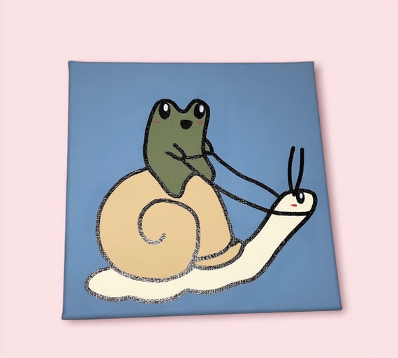 Cute Frog Riding a Snail Painting Reptile Room Art Aesthetic - Etsy