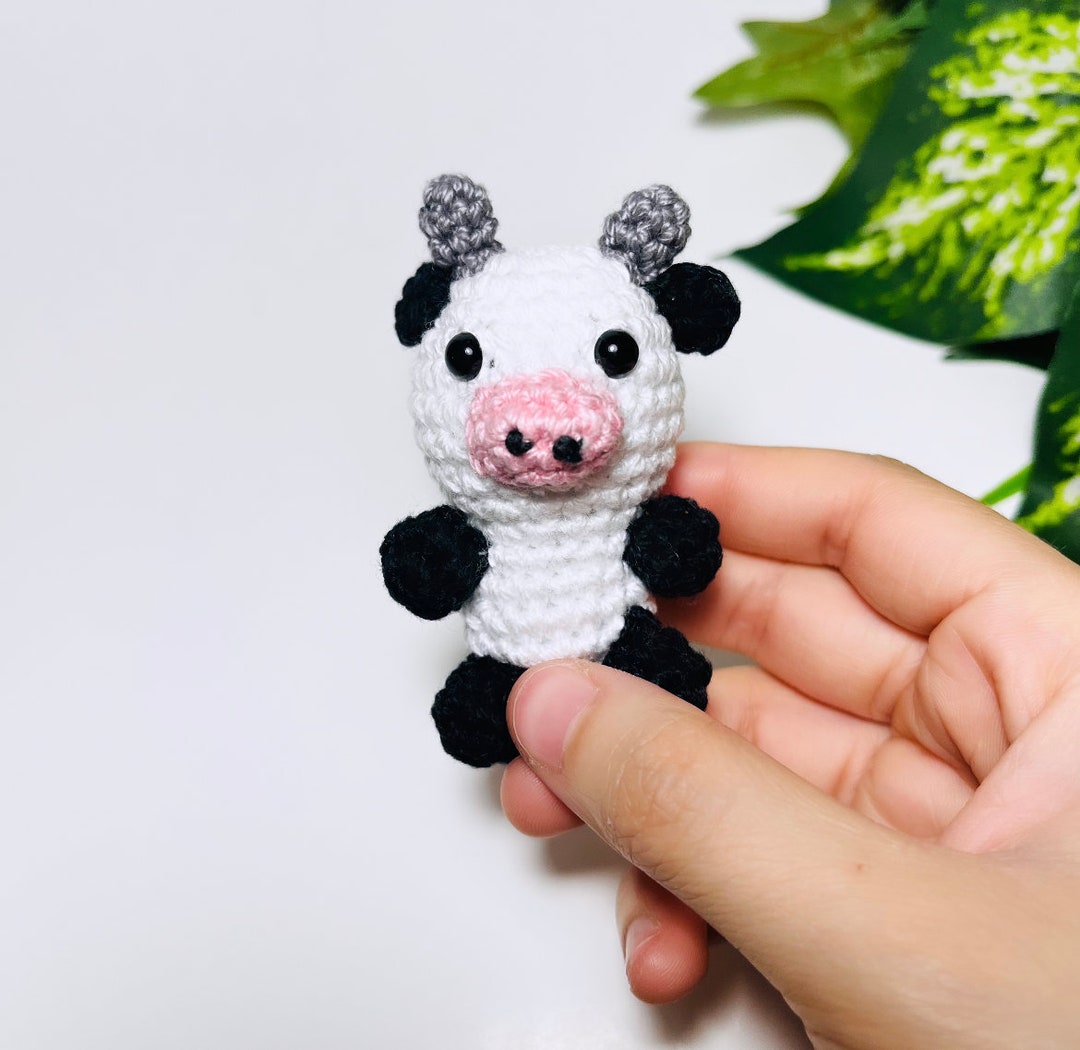 Mini Small Cow Calf Bull Crochet Plushie Gift White Brown Small Cute ...