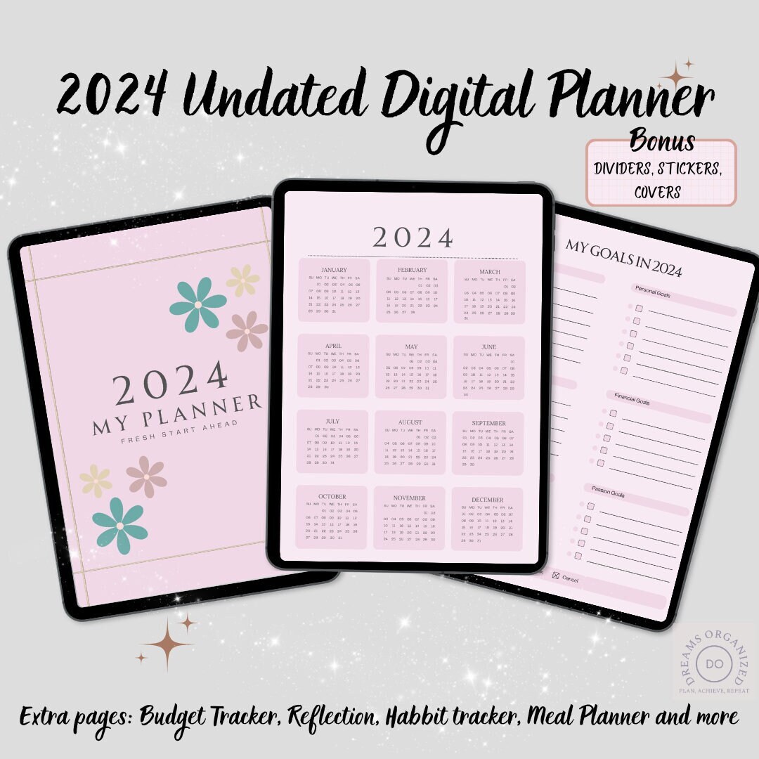 2024 Digital Planner, Cute Pink Undated Goodnotes Planner, Best Digital ...