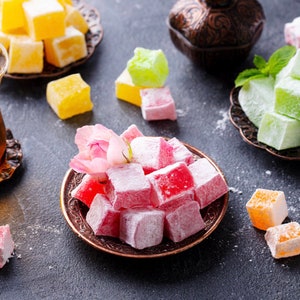 Fresh Handmade Turkish Delight Rose Melon Pomegranate Strawberry ...