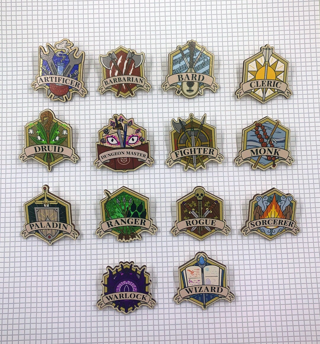 D&D Class Inspired Wooden Pins | Dungeons and Dragons Class Pins ...