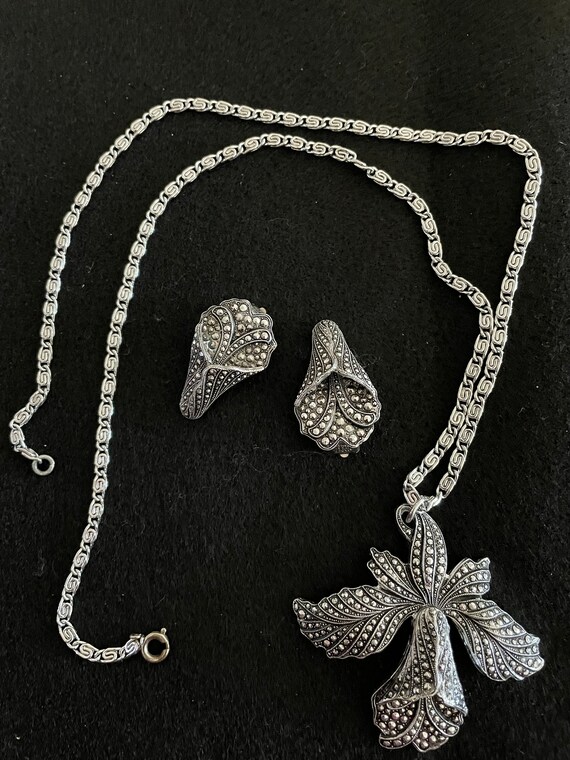 Marcasite Necklace 1950s Necklace Tassel Pendant Vint… - Gem