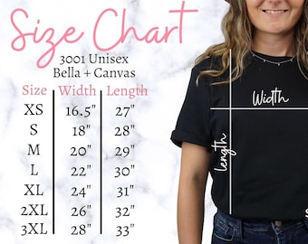 3001 Size Chart, Small - 3XL Size Chart, Bella Canvas 3001 Size Chart ...
