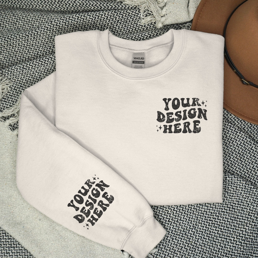 Gildan 18000 Sleeve Sweatshirt Mockup, Sand Sleeve Sweater Mock Up ...
