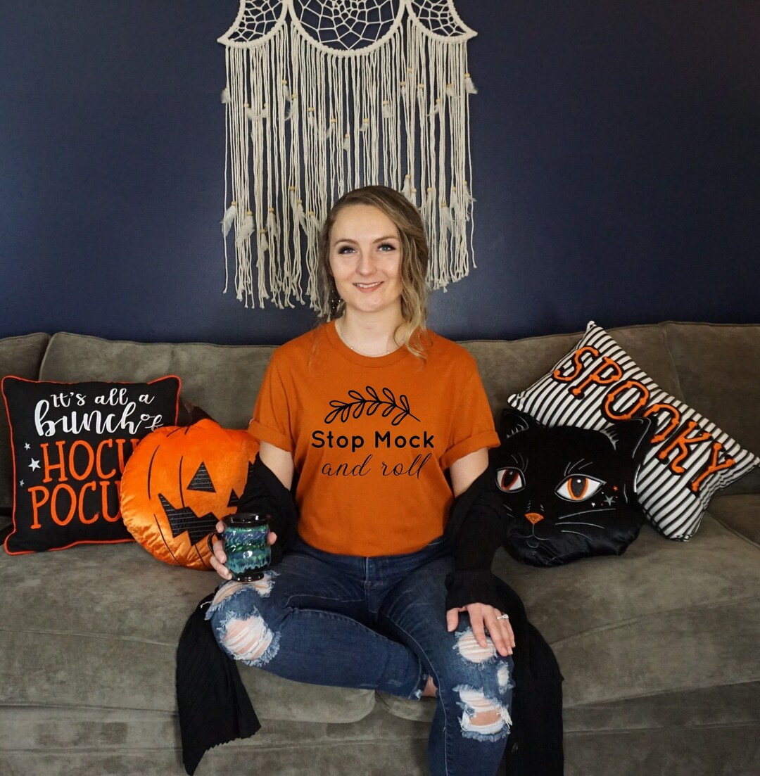 Autumn Bella Canvas 3001 Halloween Mockup, Autumn T-shirt Mockup ...