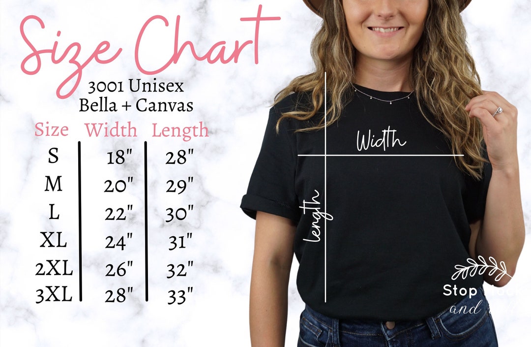 3001 Size Chart, Small - 3XL Size Chart, Bella Canvas 3001 Size Chart ...