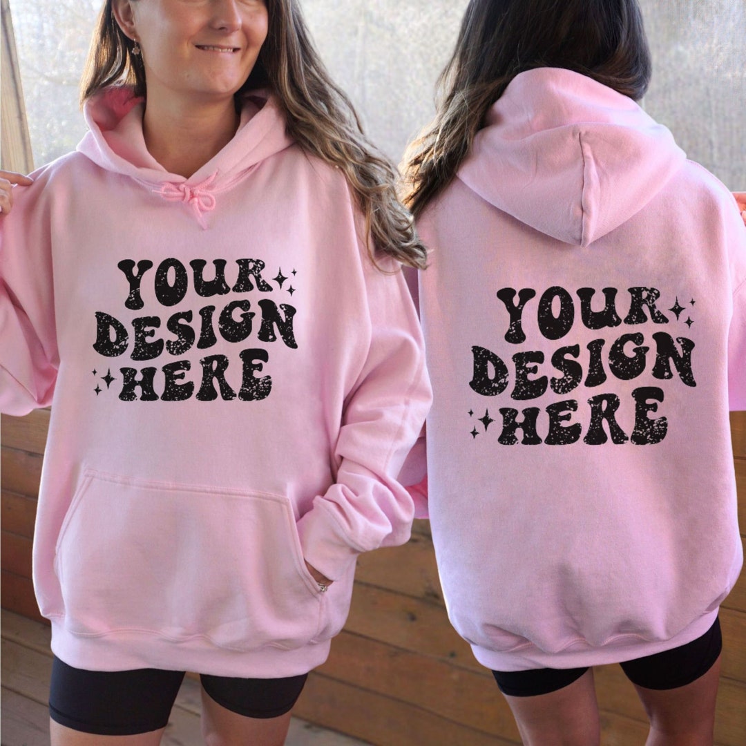 18500 Front and Back Mockup Light Pink, Gildan 18500 Hoodie Front and ...