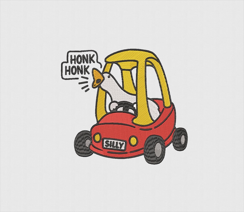 Funny Goose Driving Car Embroidery Design – Cartoon Animal, Meme Style ...