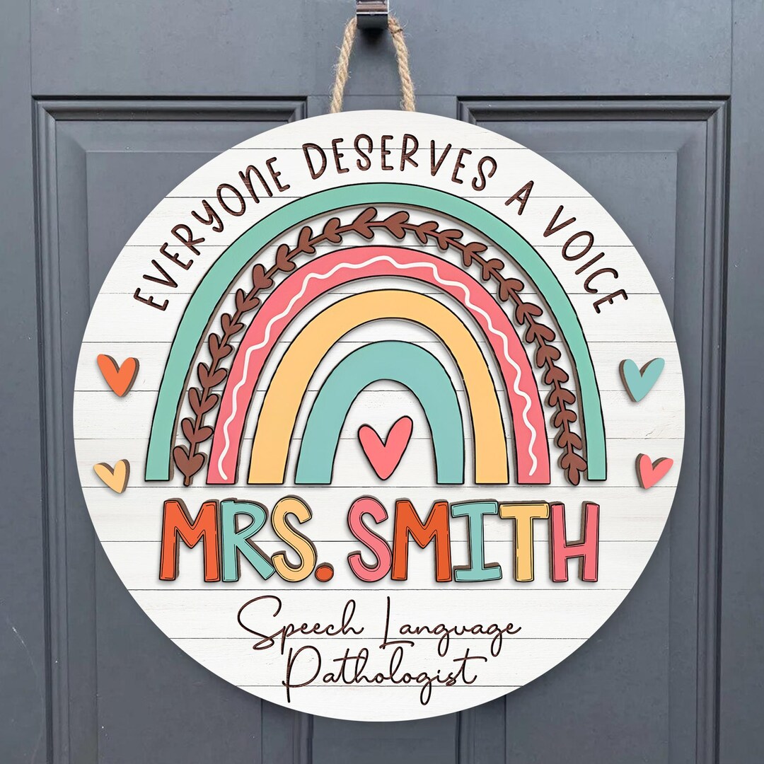 Personalized SLP Teacher Gift, Custom Teacher Name Wooden Door Sign ...