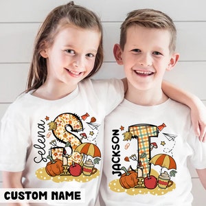 Kids Fall Shirt, Custom Name Kids Shirt, Thanksgiving Shirt, Girls Fall ...
