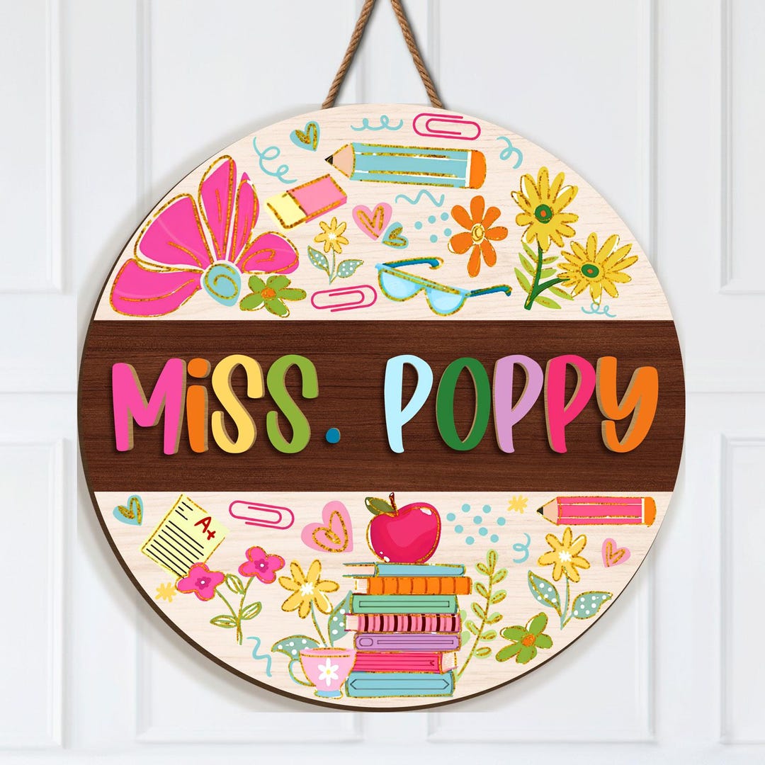 Personalized Teacher Door Sign, Custom Boho Floral Teacher Door Hanger ...