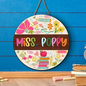 Personalized Teacher Door Sign, Custom Boho Floral Teacher Door Hanger ...