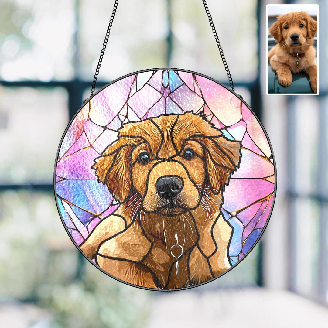 Personalized Dog Portrait Stained Glass Suncatcher, Custom Dog Photo ...