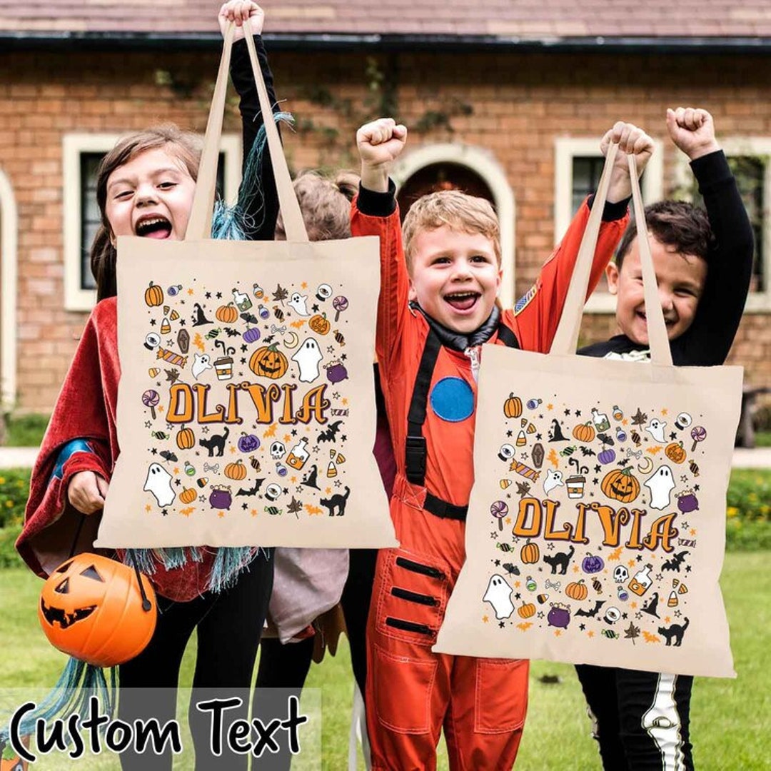 Personalized Halloween Tote Bag, Customized Pumpkin Witch Black Cat ...