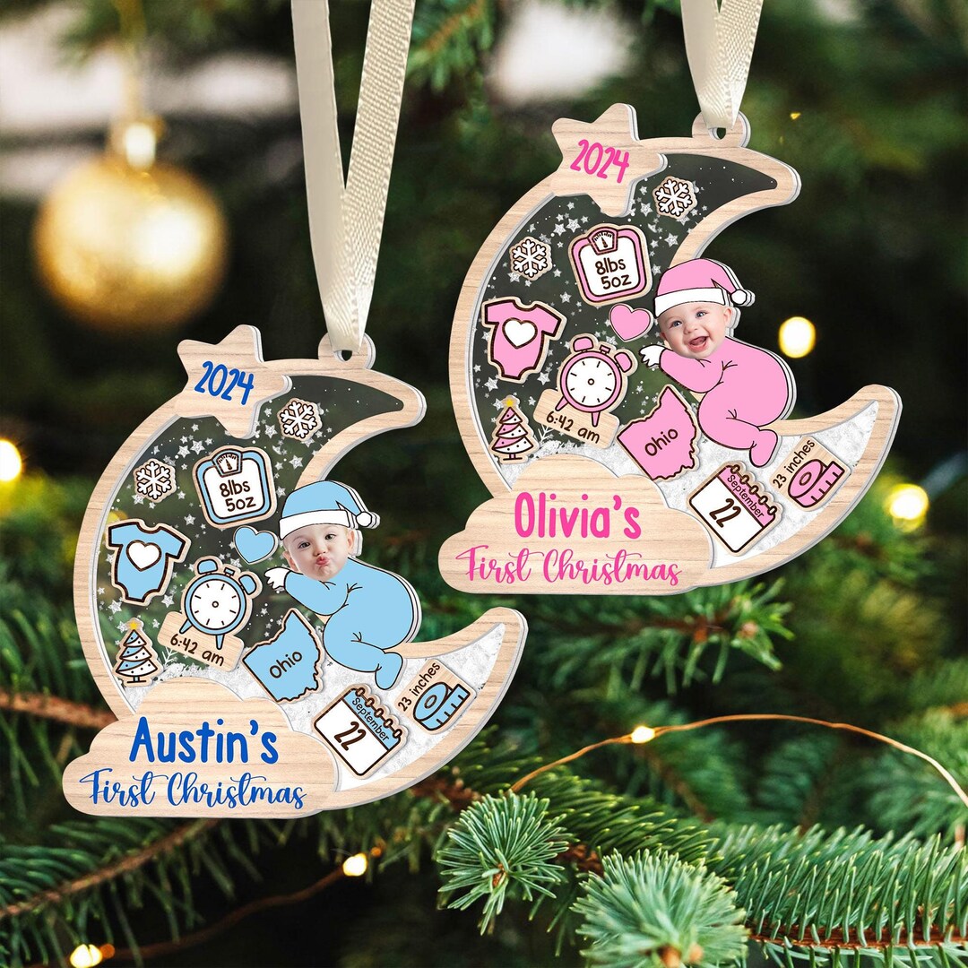 Personalized Baby First Christmas Ornament, Custom Baby Stats Shaker ...