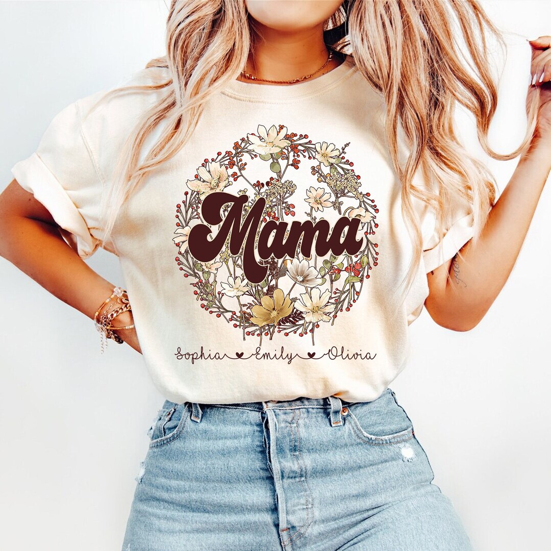 Custom Mama With Kids Names Tshirt, Custom Mama Floral Shirt, Mothers ...
