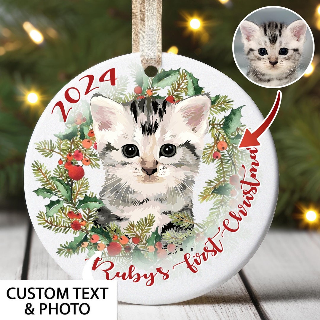 Personalized Cat Portrait Ornament, Kitten First Christmas Ornament ...