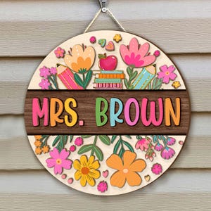 Personalized Teacher Door Sign, Floral Teacher Sign, Classroom Door ...