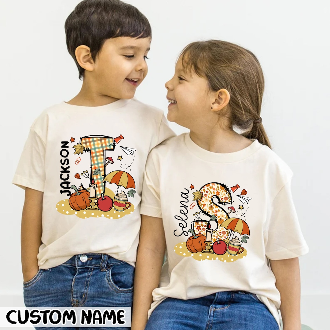 Kids Fall Shirt, Custom Name Kids Shirt, Thanksgiving Shirt, Girls Fall ...