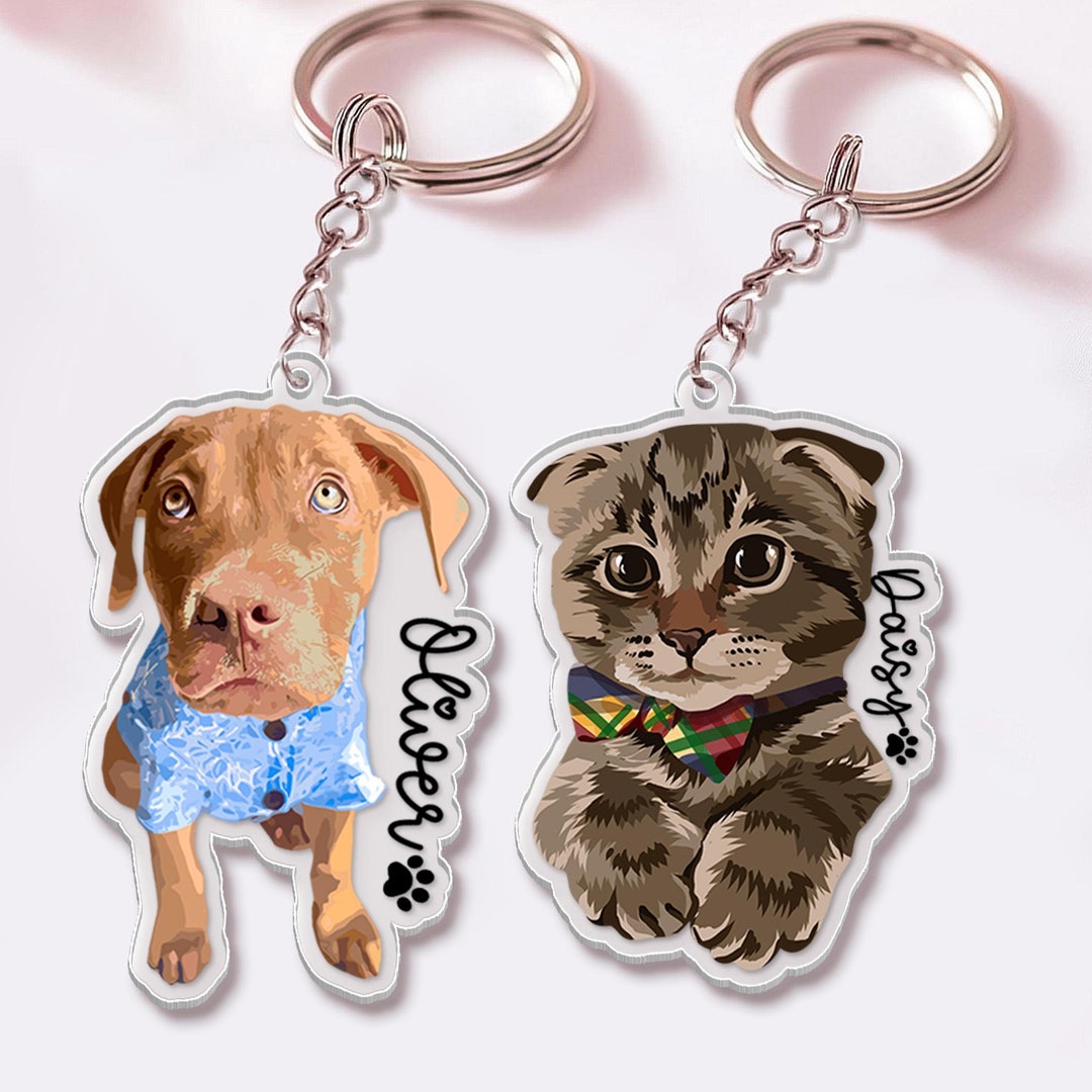 Personalized Pet Portrait Keychain: Custom Dog Cat Photo Gift - Etsy