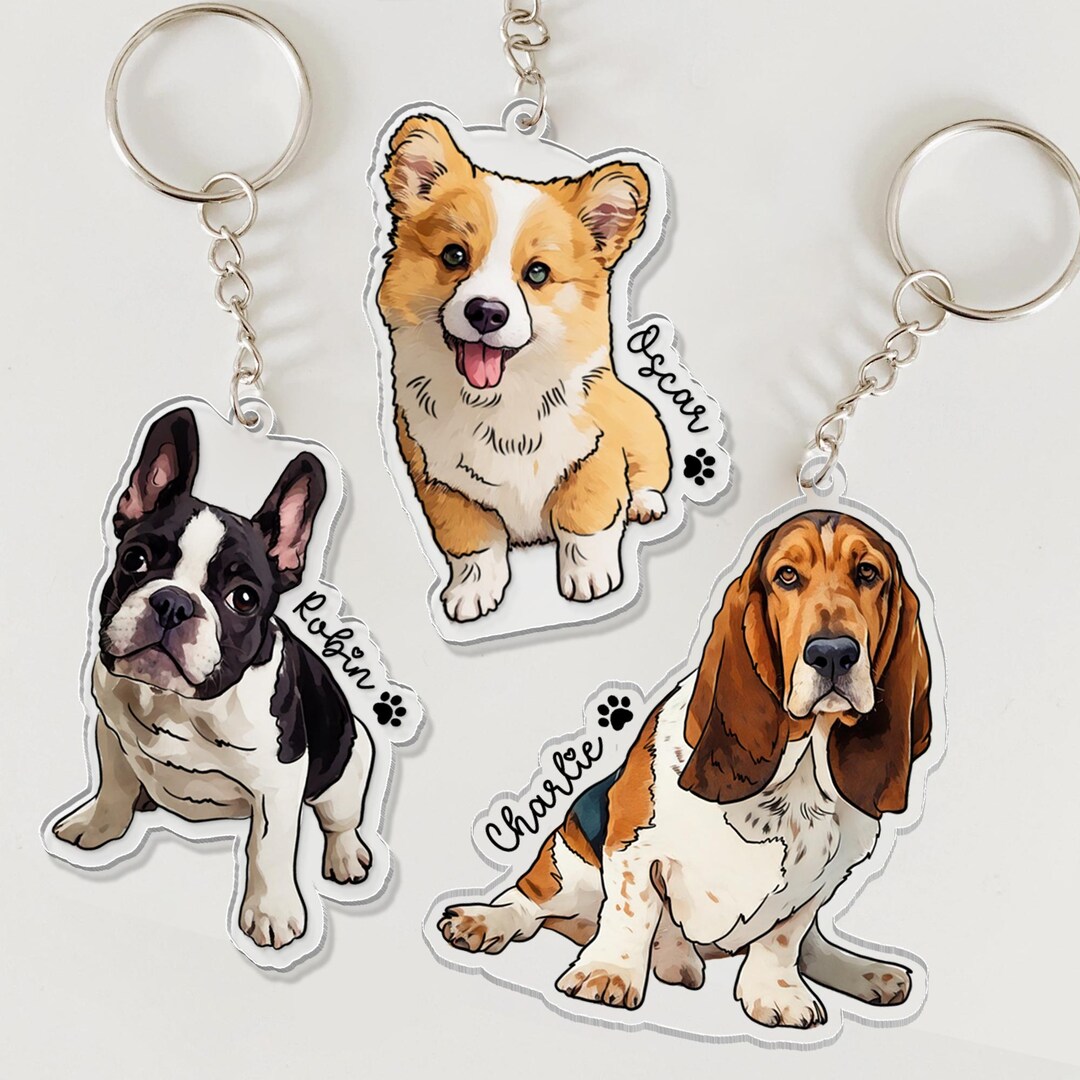 Custom Pet Portrait Keychain: Personalized Dog Photo Gift - Etsy
