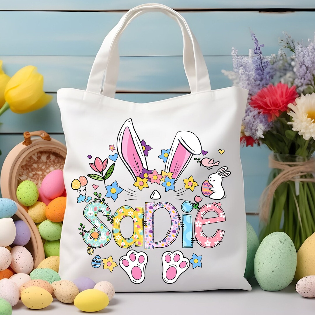 Personalized Easter Tote Bag, Custom Easter Bunny Bag With Kids Name ...