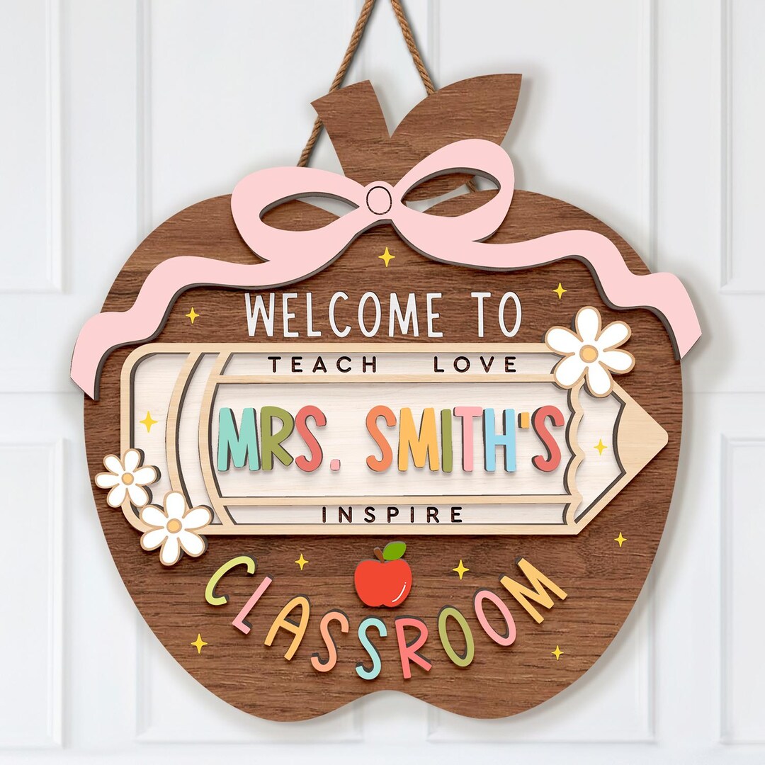 Personalized Teacher Door Sign, Welcome Teacher Door Hanger, Classroom ...