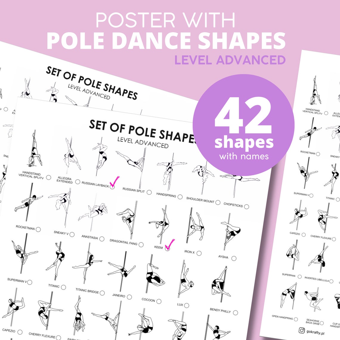 Printable Poster Pole Dance Shapes Level Advanced - Etsy